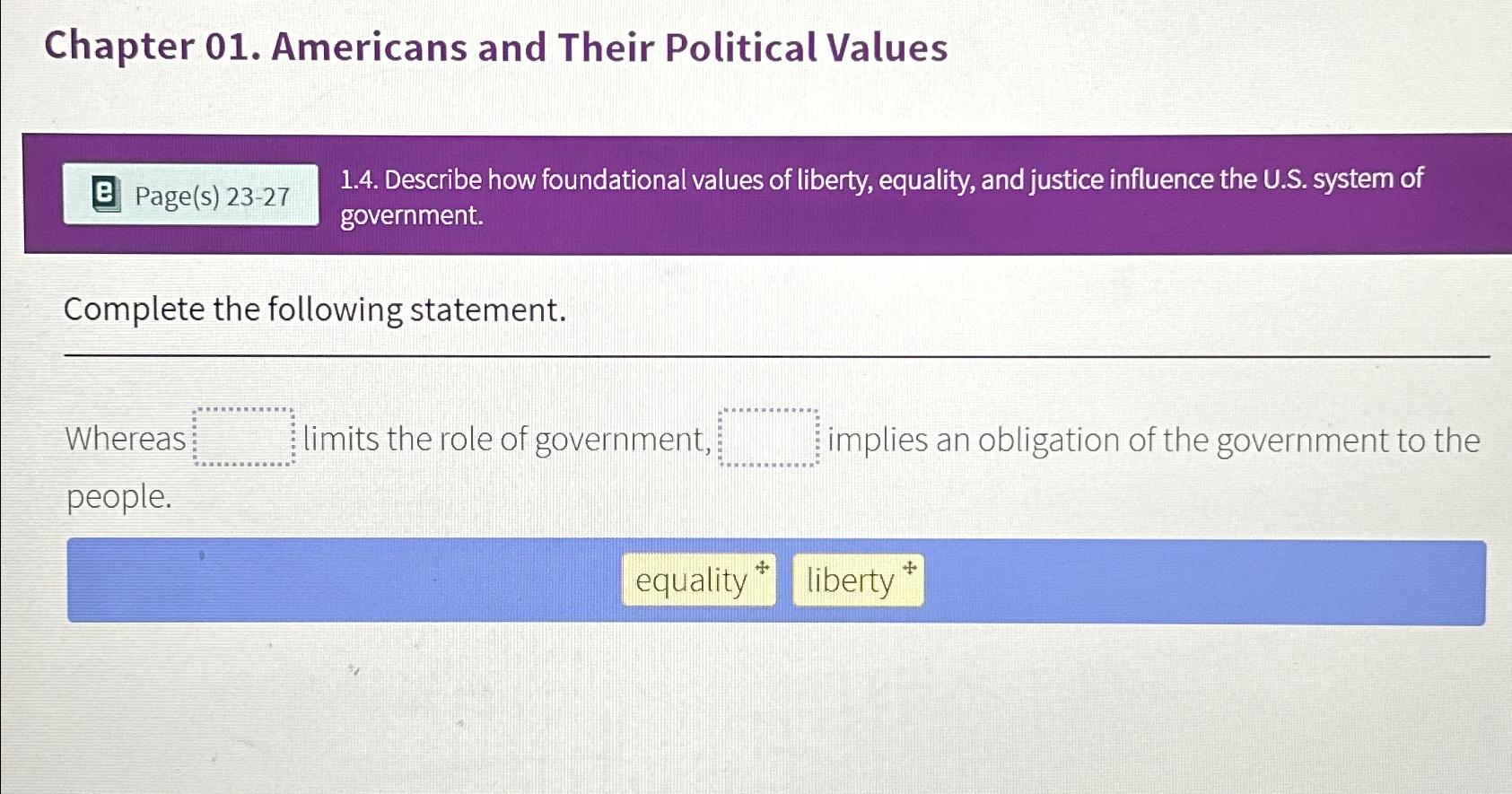 Solved Chapter 01. ﻿Americans and Their Political ValuesE | Chegg.com