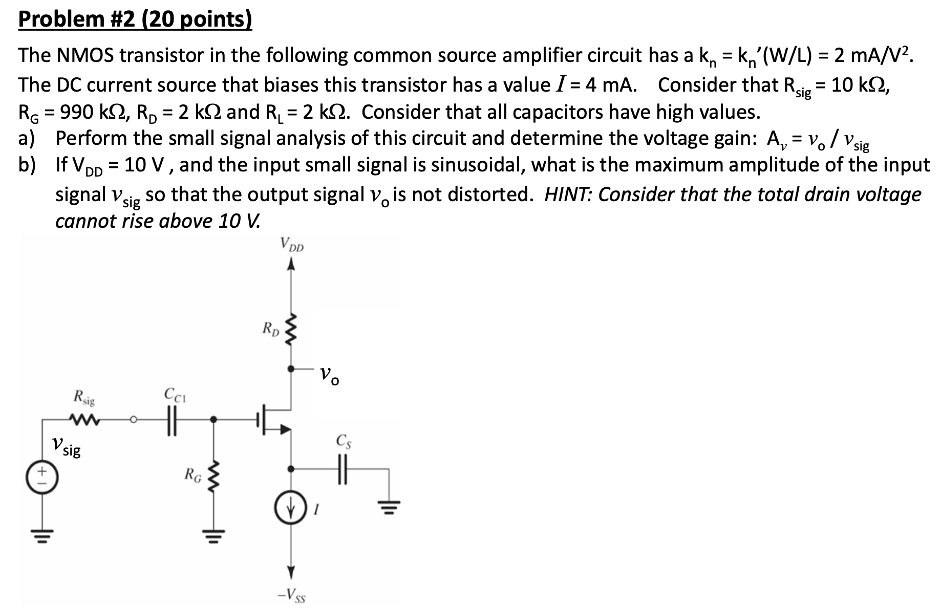 Problem #2 (20 ﻿points)The NMOS transistor in ﻿the | Chegg.com
