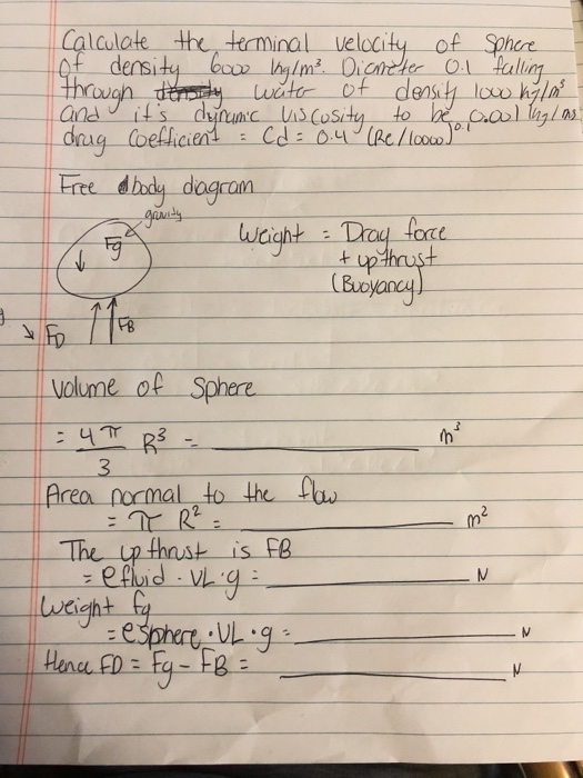 Solved Calculate the terminal velocity of Sphere of density | Chegg.com