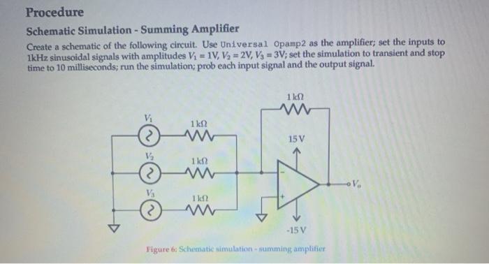 Solved Procedure Schematic Simulation - Summing Amplifier | Chegg.com