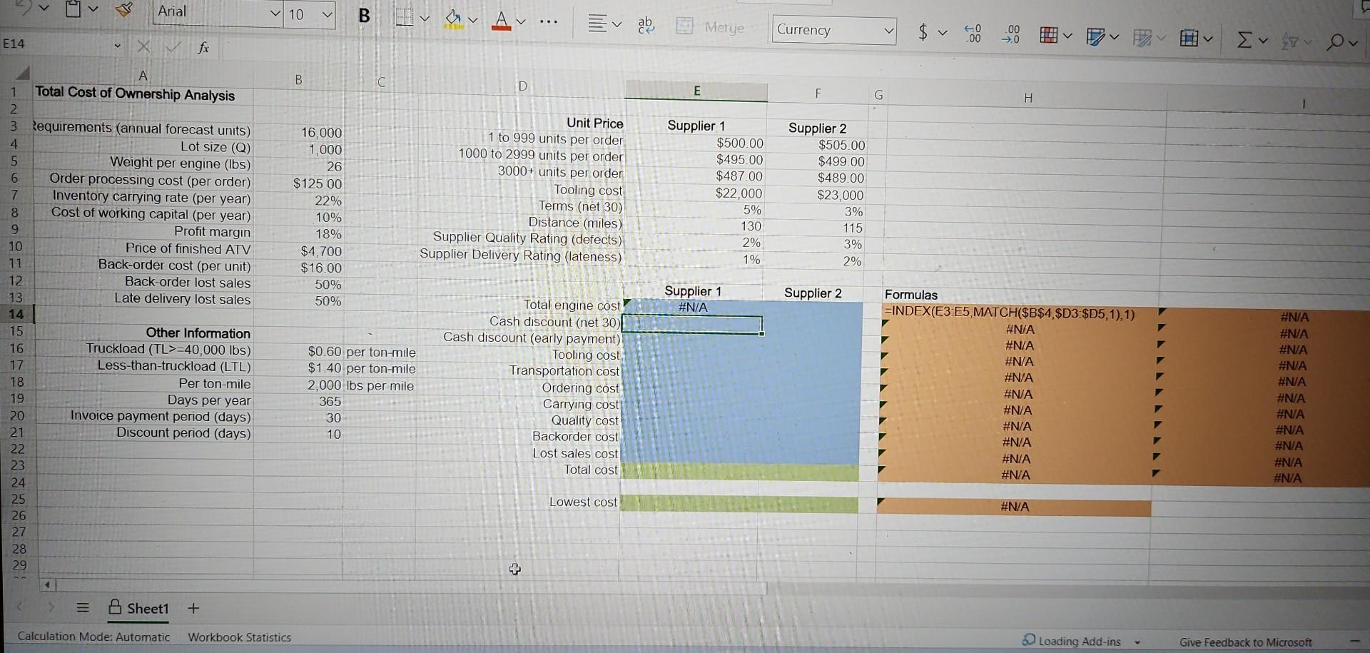 Solved Excel Online Structured Activity: Total Cost of | Chegg.com
