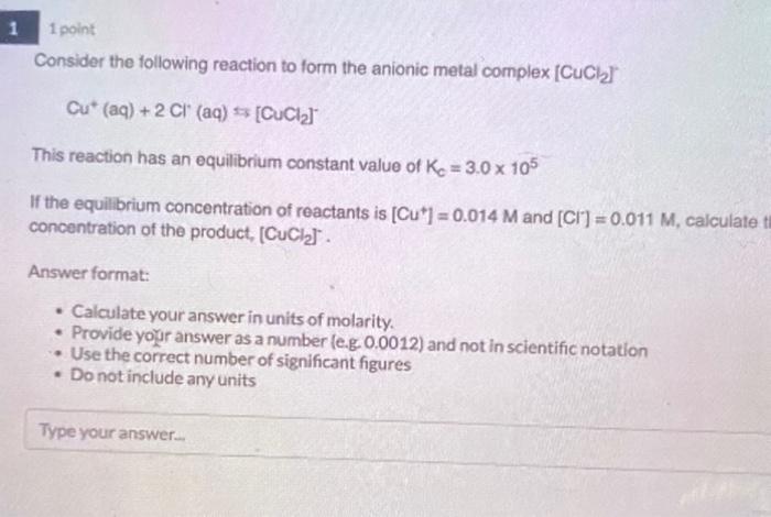 Solved 1 1 point Consider the following reaction to form the | Chegg.com