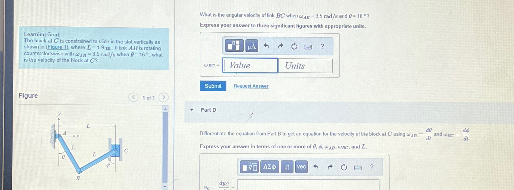 Solved Learning Goal:The block at C ﻿is constrained to slide | Chegg.com
