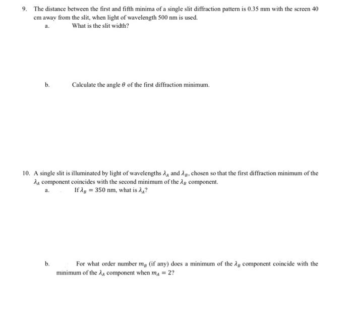 Solved 9. The distance between the first and fifth minima of | Chegg.com