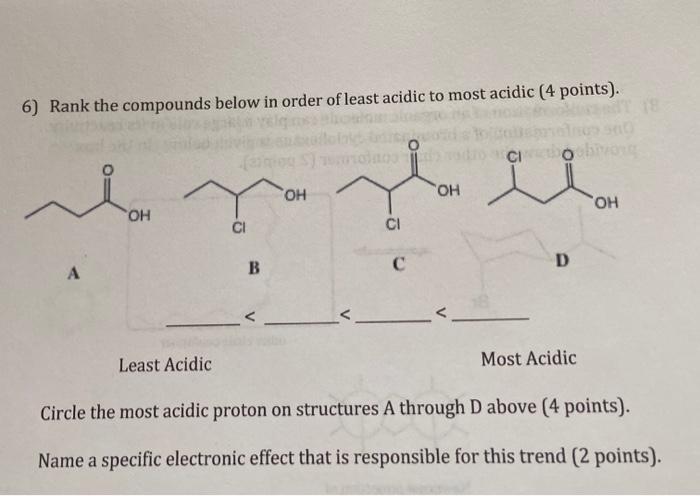Solved 6) Rank the compounds below in order of least acidic | Chegg.com