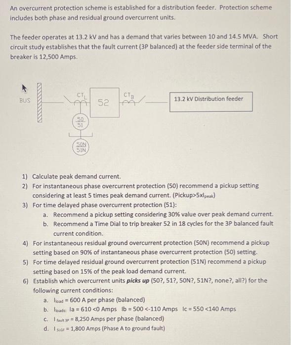 Solved An overcurrent protection scheme is established for a | Chegg.com