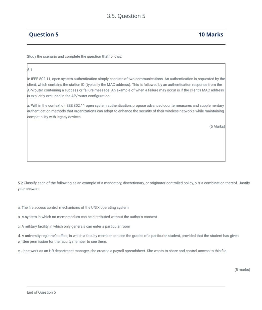 Solved 3.5. Question 5 Question 5 10 Marks Study the | Chegg.com