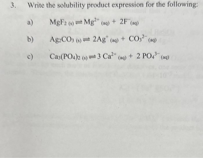 Solved Write the solubility product expression for the | Chegg.com