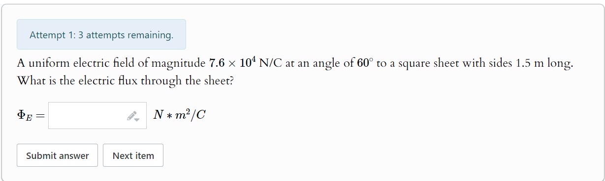 Solved Attempt 1: 3 ﻿attempts remaining.A uniform electric | Chegg.com