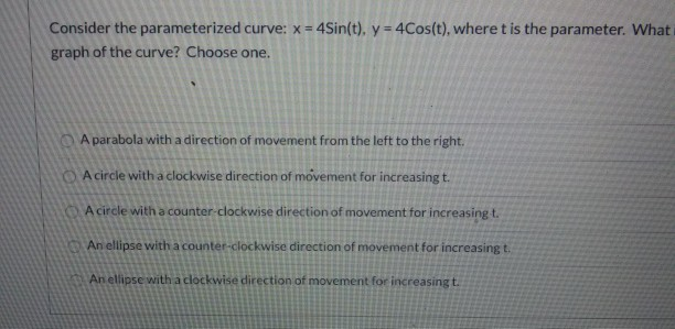 Solved Consider the parameterized curve: x = 4Sin(t). y = | Chegg.com