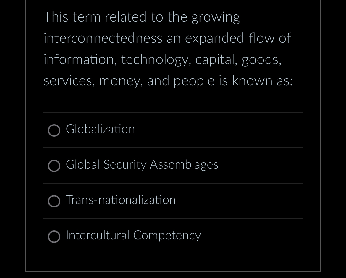 Solved This term related to the growing interconnectedness | Chegg.com