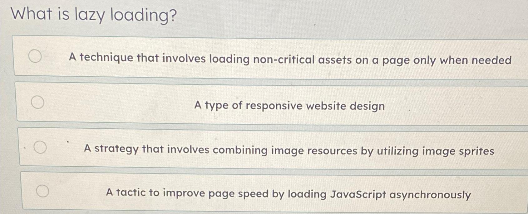 Solved What is lazy loading?A technique that involves | Chegg.com