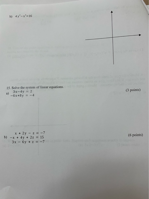 Solved b) 4y?-x'=16 15. Solve the system of linear | Chegg.com