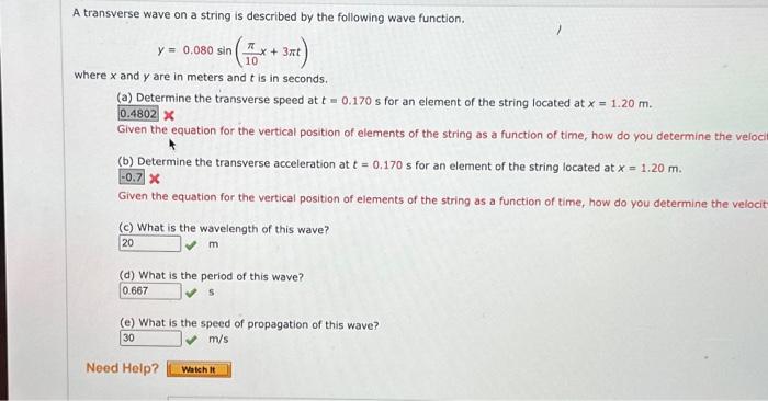 Solved A Transverse Wave On A String Is Described By The