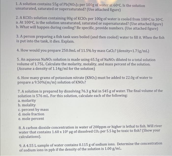 Solved 1. A solution contains 55 g of Pb(NO3)2 per 100 g of | Chegg.com