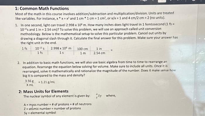 Solved 1: Common Math Functions Most of the math in this | Chegg.com