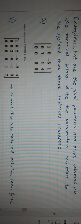 Solved E Examples: What are the pivot positions and pivot | Chegg.com