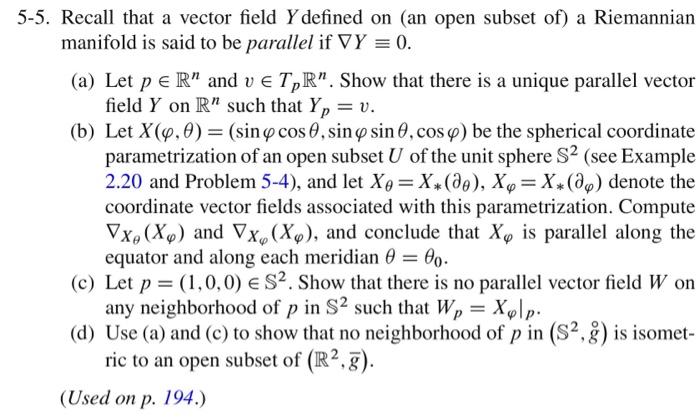 Solved Intro to Riemann Manifolds by Lee 5-5. Recall that a | Chegg.com