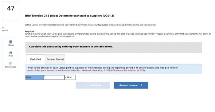 Solved Brief Exercise 21-3 (Algo) Determine cash paid to | Chegg.com