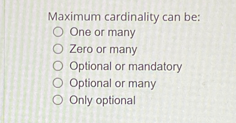 Solved Maximum cardinality can be:One or manyZero or | Chegg.com