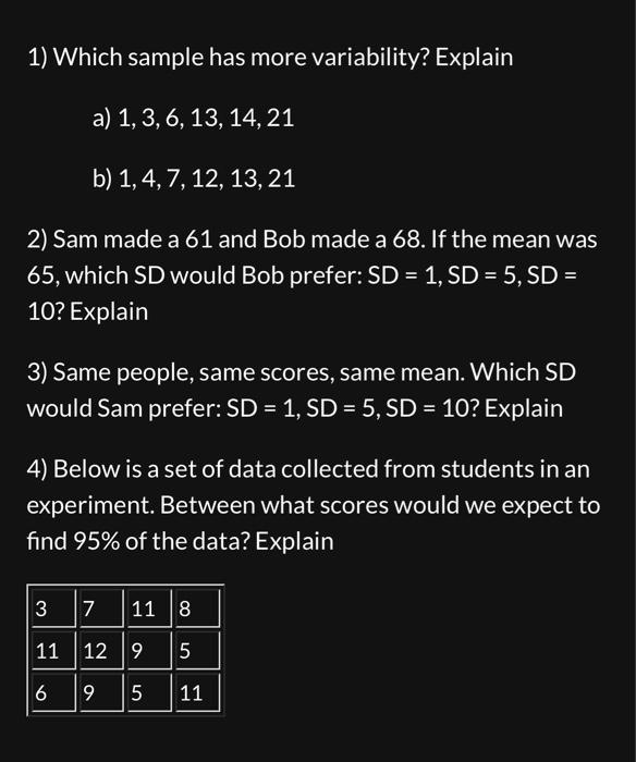 Solved 1) Which sample has more variability? Explain a) | Chegg.com