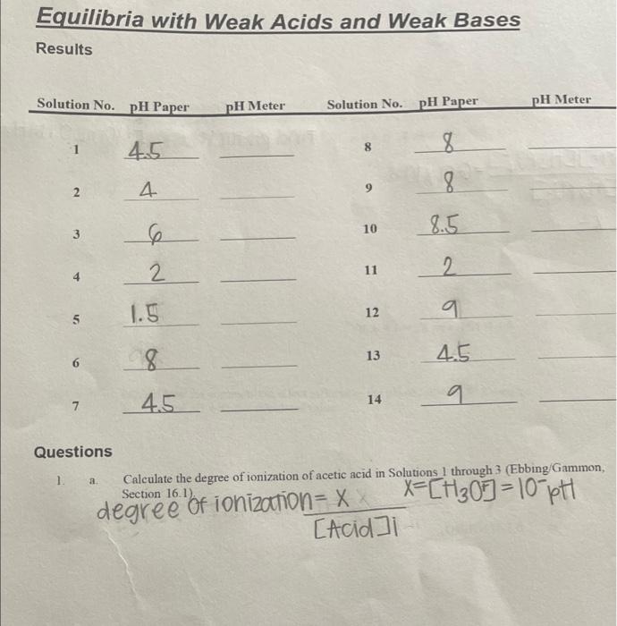 Solved Exp.7 Equilibria with Weak Acids and Weak Bases. I | Chegg.com