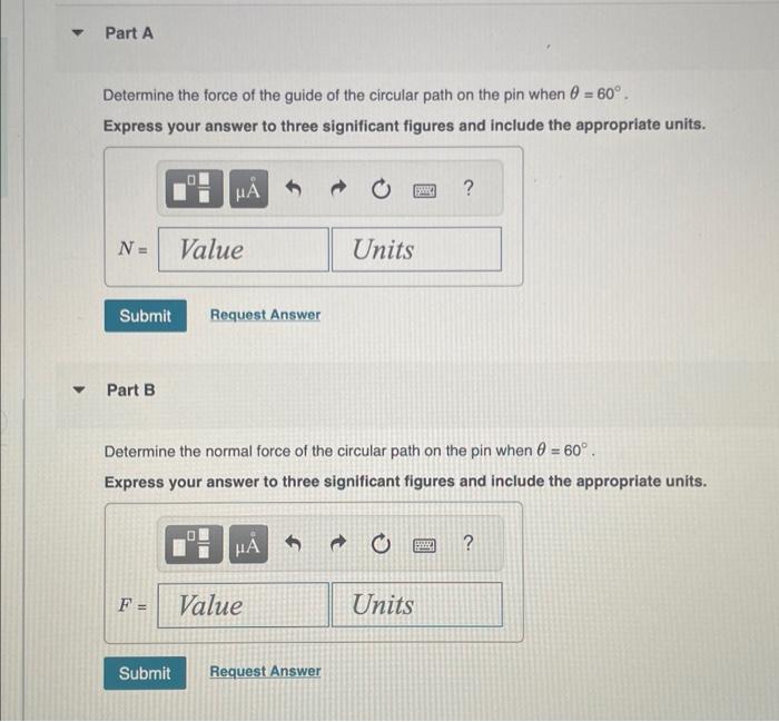 Solved The smooth pin P has a mass of 70 g. It is attached | Chegg.com