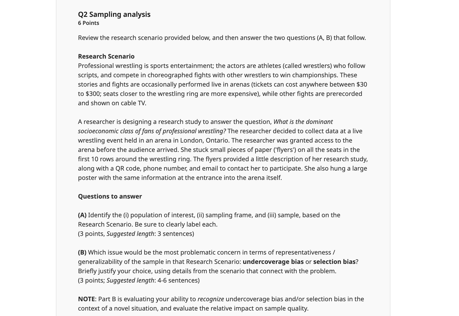 Solved Q2 ﻿Sampling analysis6 ﻿PointsReview the research | Chegg.com