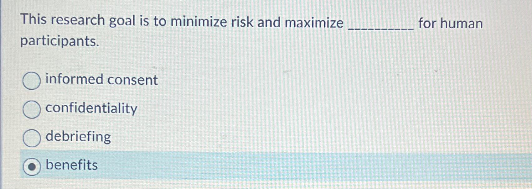 Solved This research goal is to minimize risk and maximize | Chegg.com