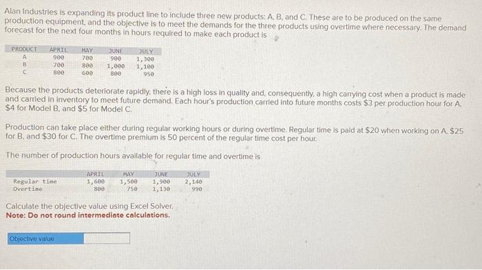 Solved Alan Industries is expanding its product line to | Chegg.com