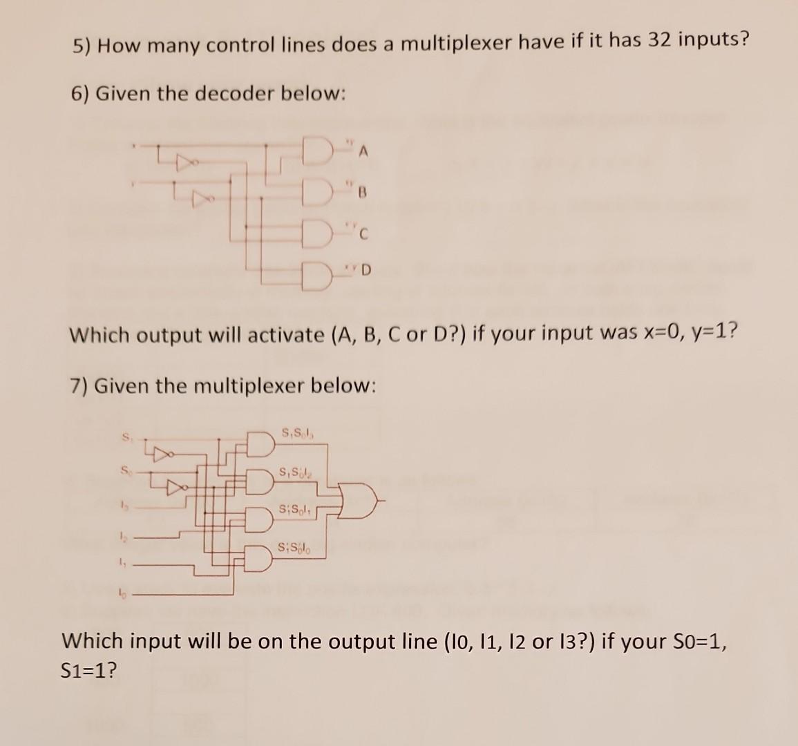 Solved 5) How many control lines does a multiplexer have if | Chegg.com