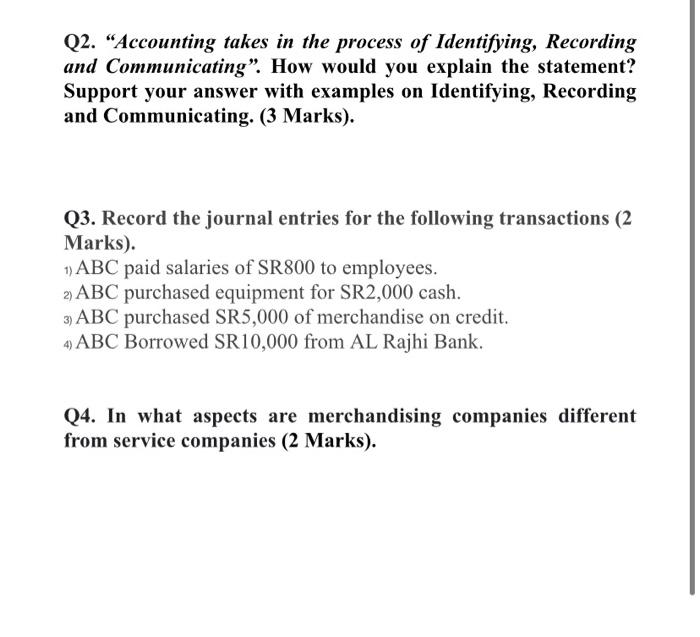 Solved Q2. "Accounting takes in the process of Identifying, | Chegg.com