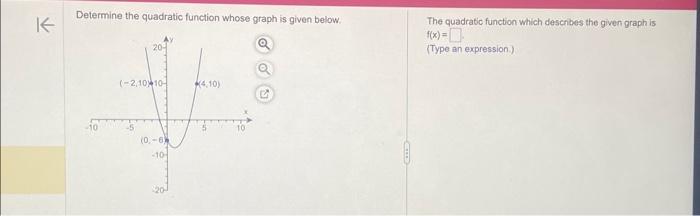 Solved Determine The Quadratic Function Whose Graph Is Given 2211