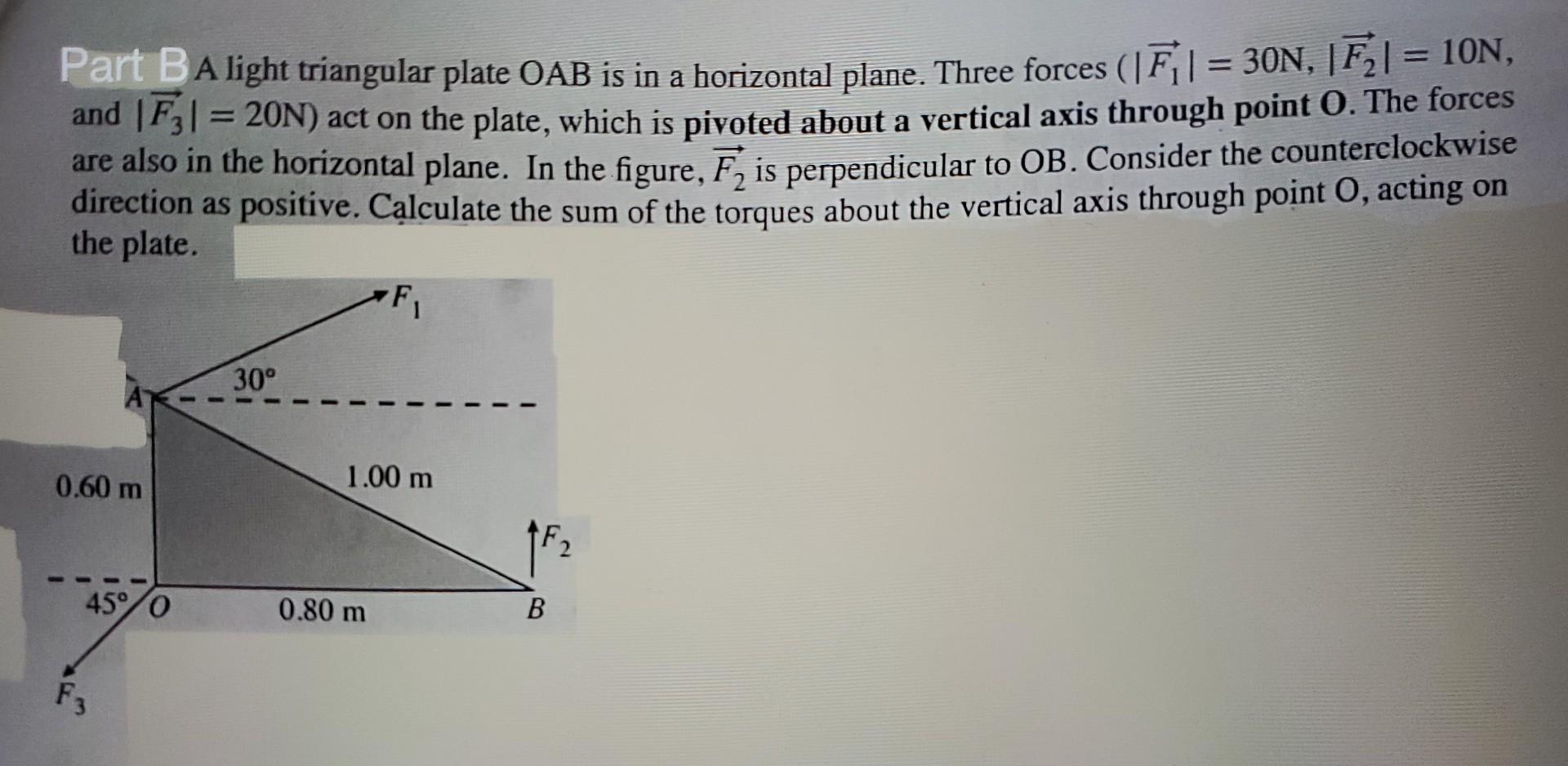Solved Part B A light triangular plate OAB is in a | Chegg.com