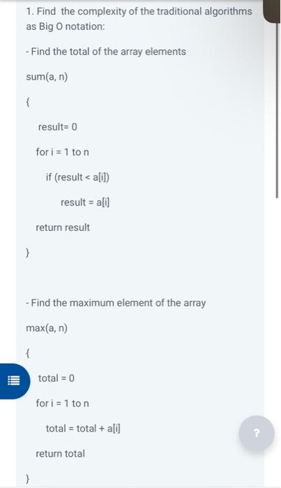 1. Find the complexity of the traditional algorithms | Chegg.com