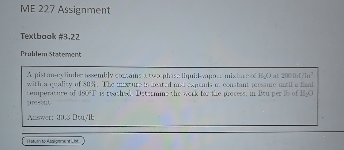 Solved ME 227 ﻿AssignmentTextbook #3.22Problem StatementA | Chegg.com