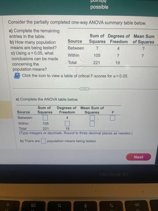 Solved Consider the partially completed one-way ANOVA | Chegg.com
