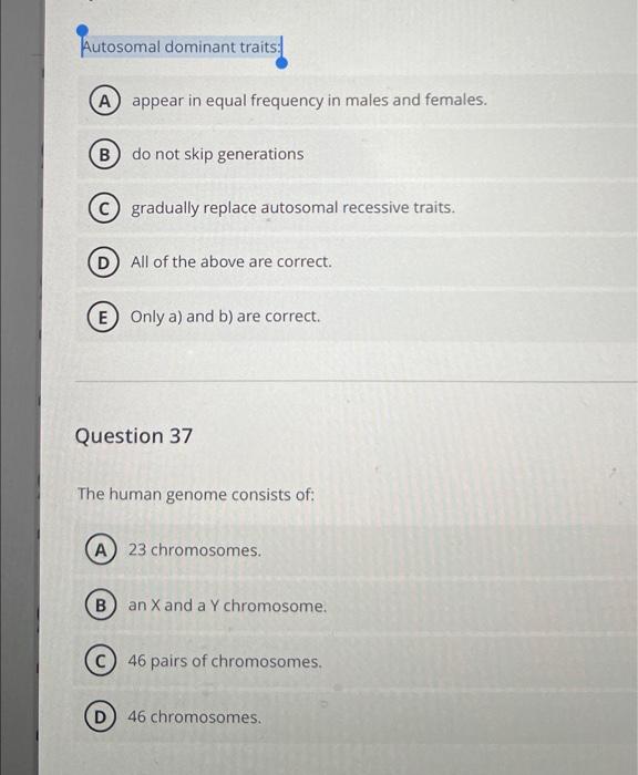 Solved Autosomal dominant traits: appear in equal frequency | Chegg.com