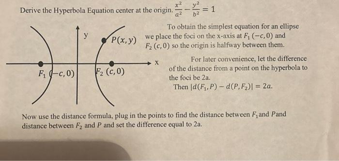 Solved Derive the Hyperbola Equation center at the origin. | Chegg.com