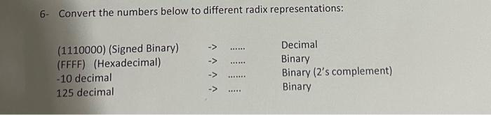 Solved 6- Convert the numbers below to different radix | Chegg.com