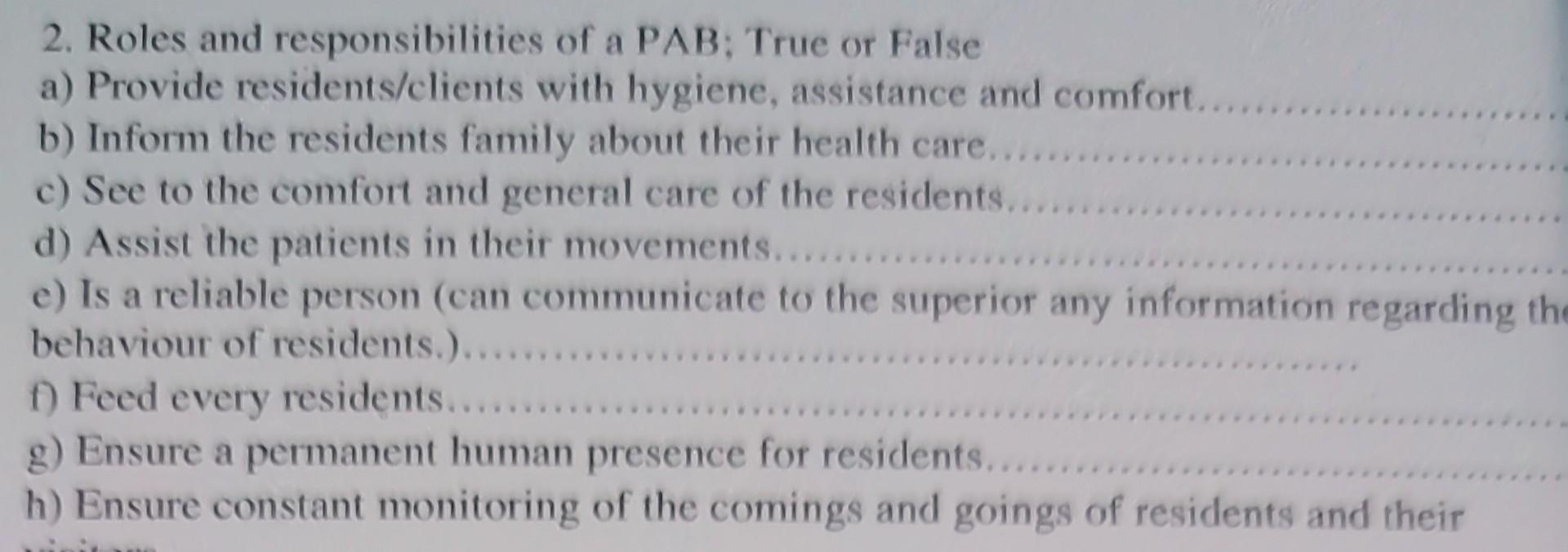 Solved 2. Roles and responsibilities of a PAB; True or False | Chegg.com