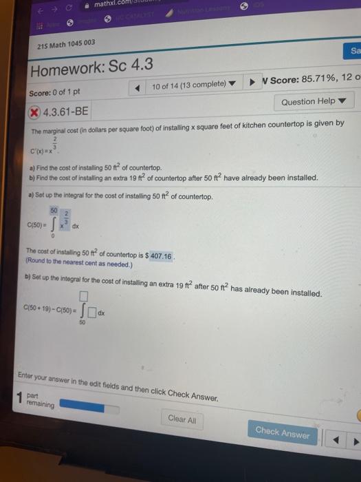 Solved mathxl.co 215 Math 1045 003 Sa Homework: Sc 4.3 | Chegg.com