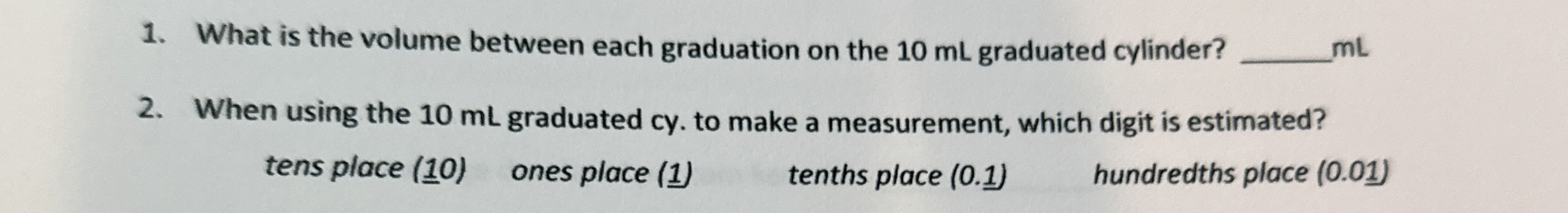 Solved What is the volume between each graduation on the 10 | Chegg.com