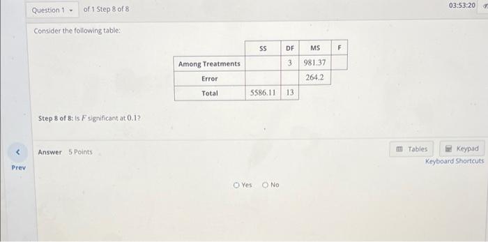 Solved Consider the following table: Step 5 of 8 : What is | Chegg.com