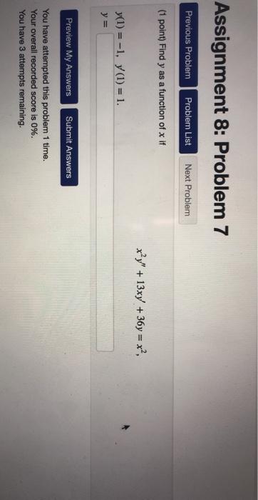 Solved Assignment 8: Problem 7 Previous Problem Problem List | Chegg.com