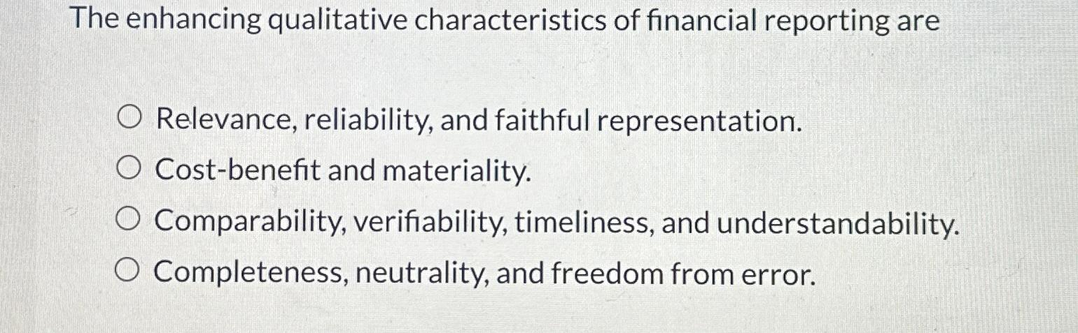 Solved The enhancing qualitative characteristics of | Chegg.com