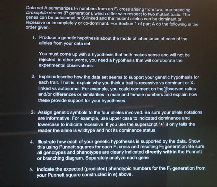 Data set A summarizes F2 numbers from an F, cross | Chegg.com