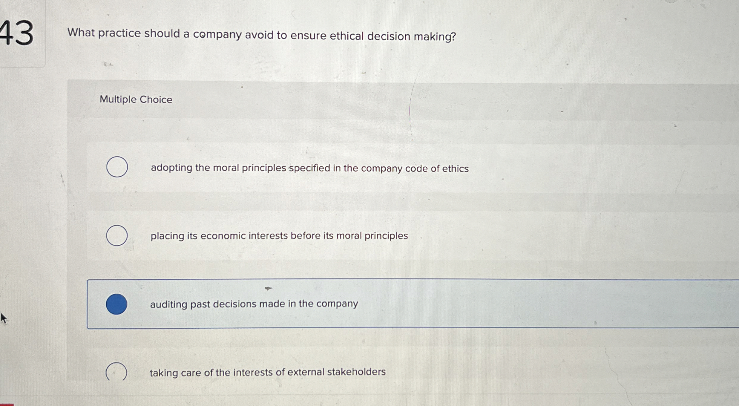 Solved What practice should a company avoid to ensure | Chegg.com