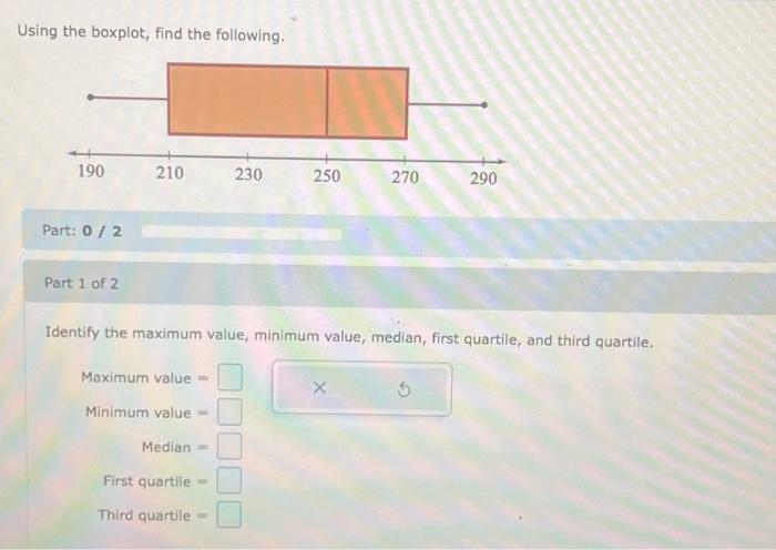 Solved Using the boxplot, find the following. Part: 0/2 Part | Chegg.com