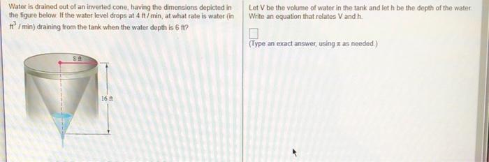 Solved Water is drained out of an inverted cone, having the | Chegg.com